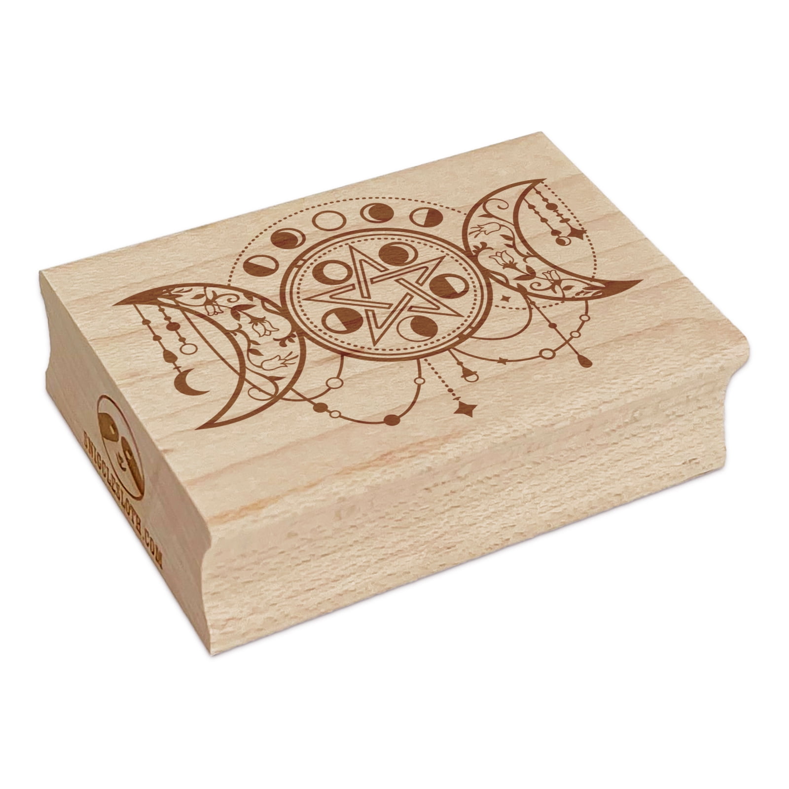 Triple Goddess Moon Waxing Full Waning Pentacle Rectangle Rubber Stamp ...