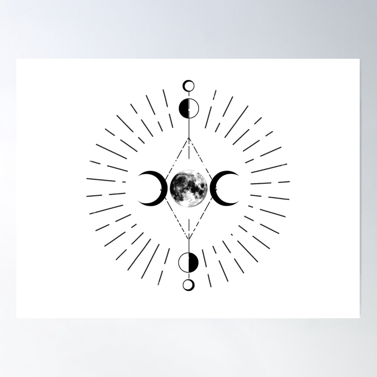 Triple Goddess Starburst Moon Phase Tattoo Art Poster Wall Art, Modern ...