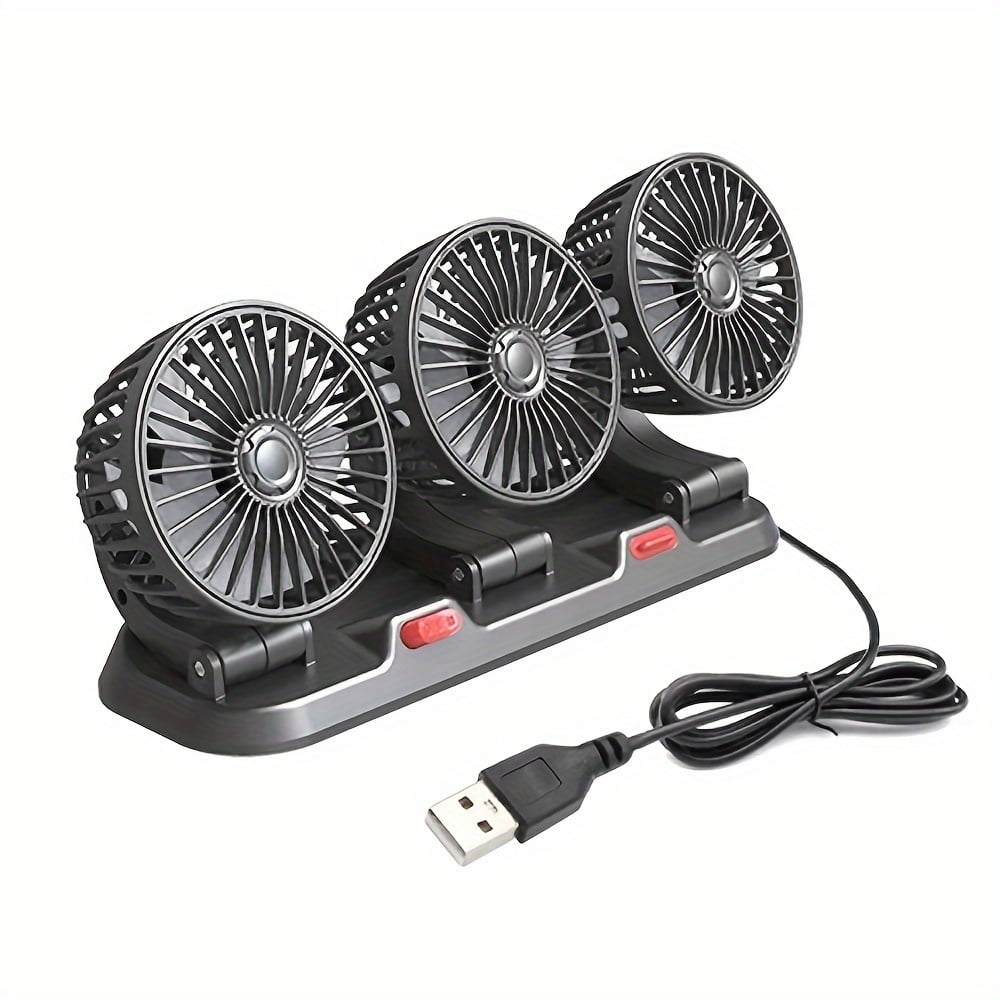 Triple-Head 5V USB Car Fan: 3-Speed Adjustable Cooling, Compact & Easy ...