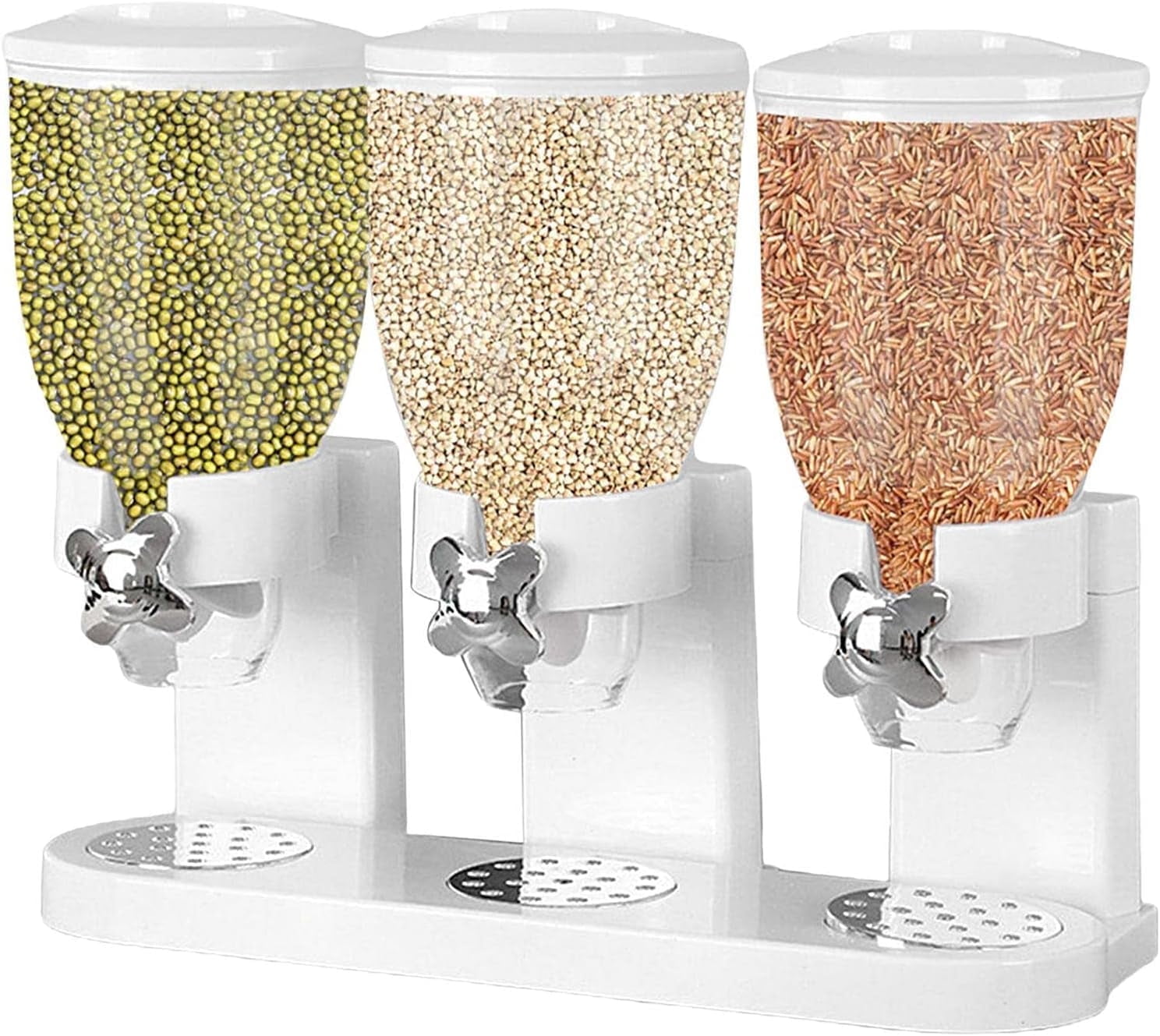 White Triple-Head Countertop Food Dispenser, Oatmeal Cereal Machine ...