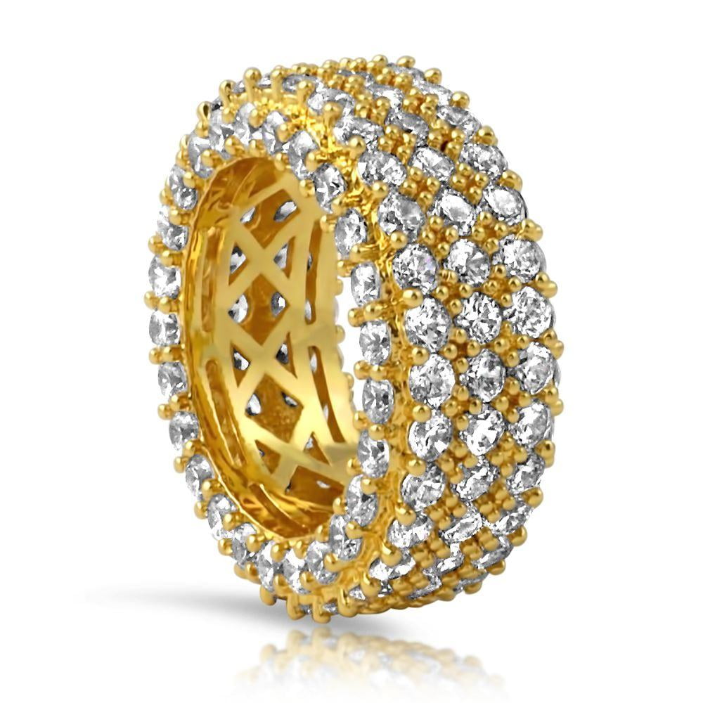 Triple Ice Decker 360 CZ Eternity Hip Hop Ring Band in Gold - Walmart.com