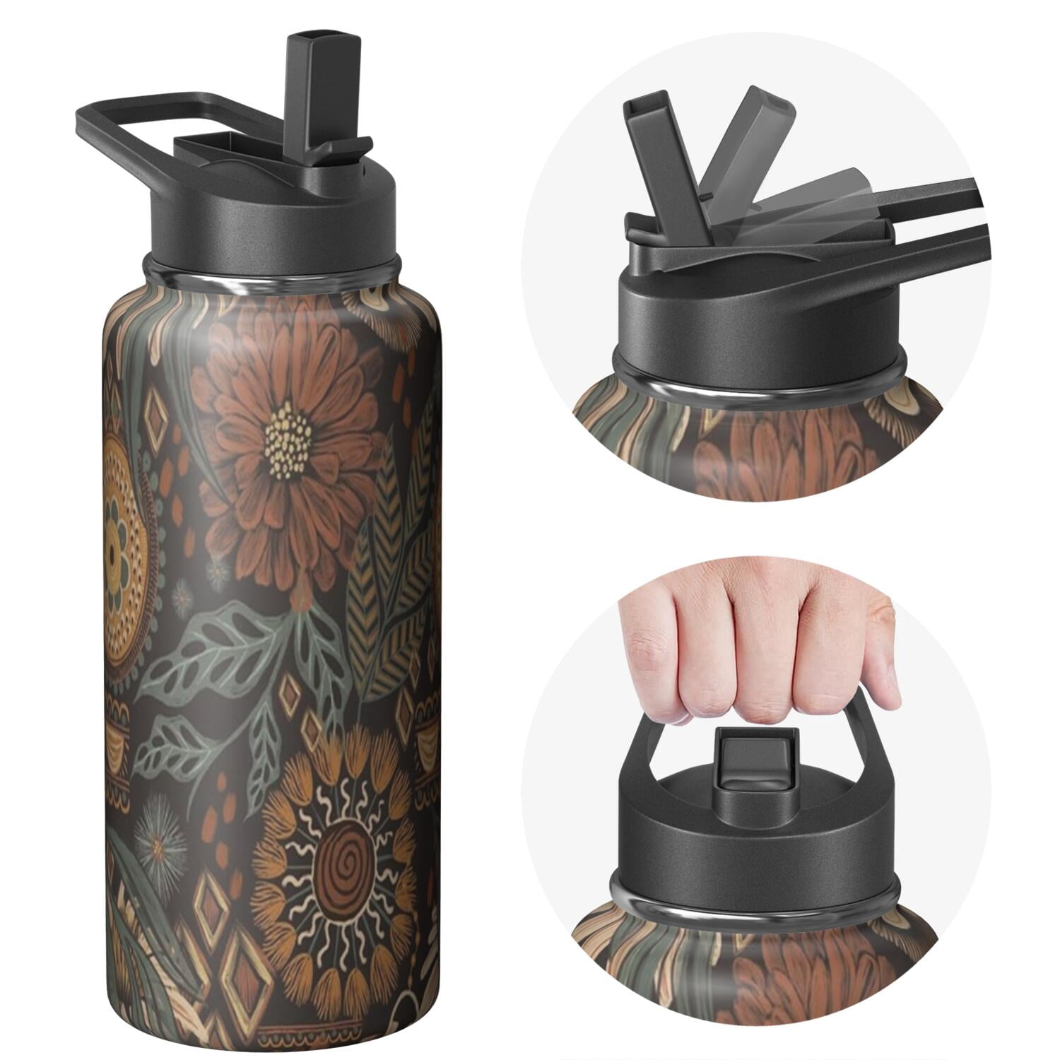 Triple Insulated 32oz Bohemian Boho Themed Water Bottle, Stainless ...