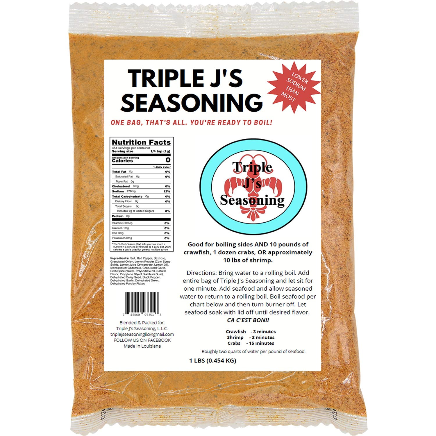 Triple J's Authentic Louisiana DMF15 Crab Boil Seasoning - 1lb Seafood ...