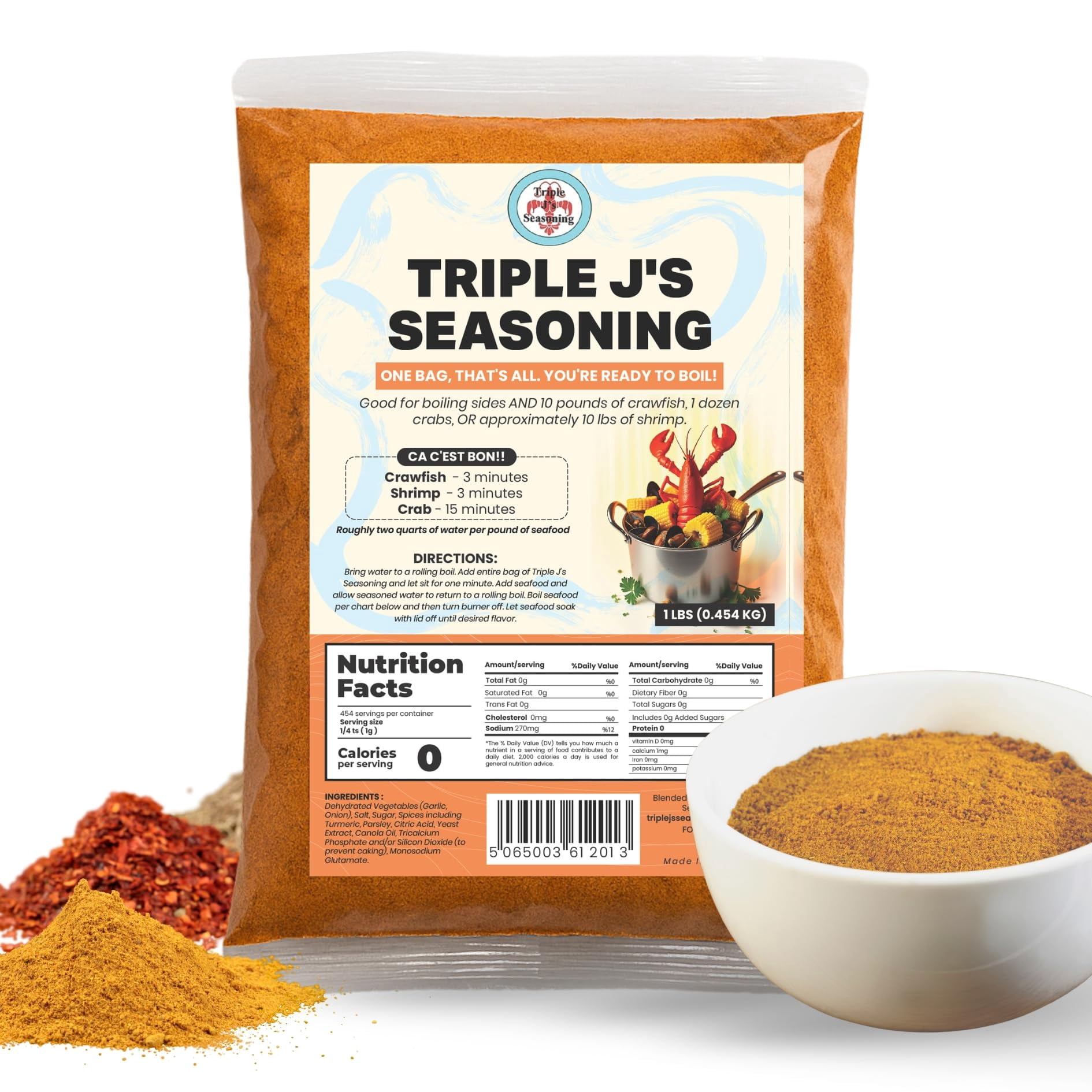 Triple J's Authentic Louisiana ESF27 Crab Boil Seasoning - 1lb Seafood ...