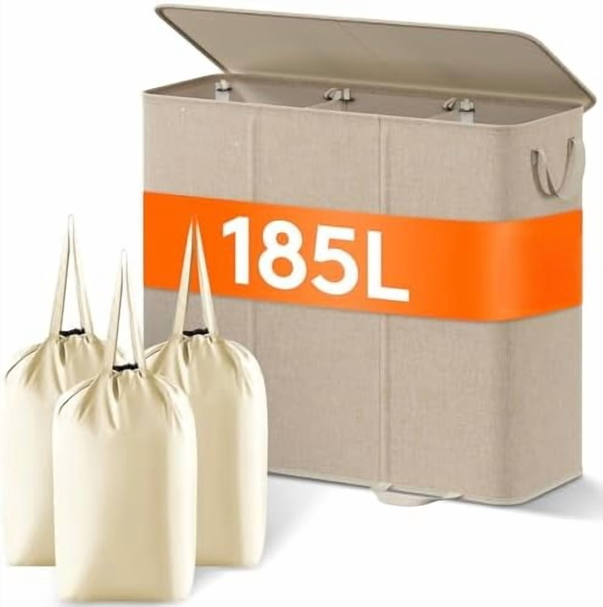 Triple Laundry Hamper with Lid and Removable Laundry Bags, Large ...