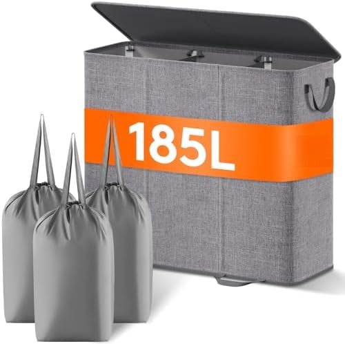 Triple Laundry Hamper with Lid and Removable Laundry Bags, Large ...