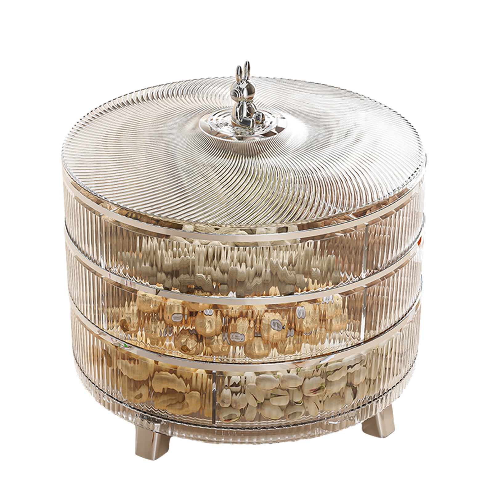 Triple Layer Divided Nut Serving Tray with Lid - 360-degree Rotation, Transparent Plastic Snack ...