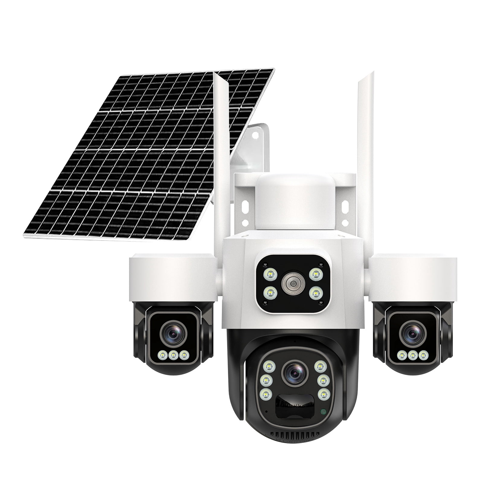 Triple Lens Solar Security Camera, 360° PTZ, IP66 Waterproof, Audio ...