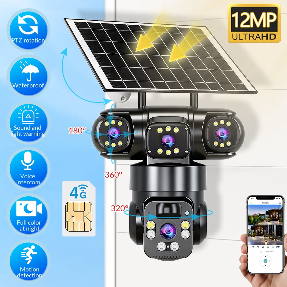 Triple Lens Solar WiFi Security Camera, Outdoor & Indoor, Motion ...