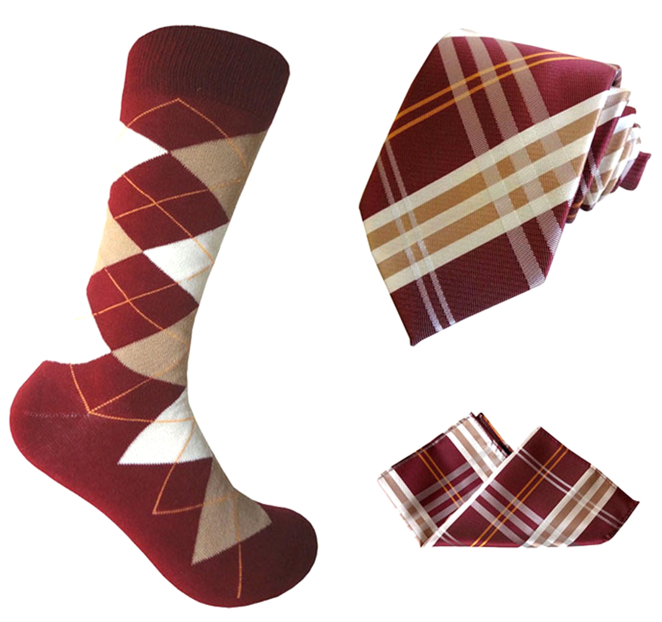 Triple M Plus Novelty Men's Argyle Socks with Necktie and Pocket Square ...