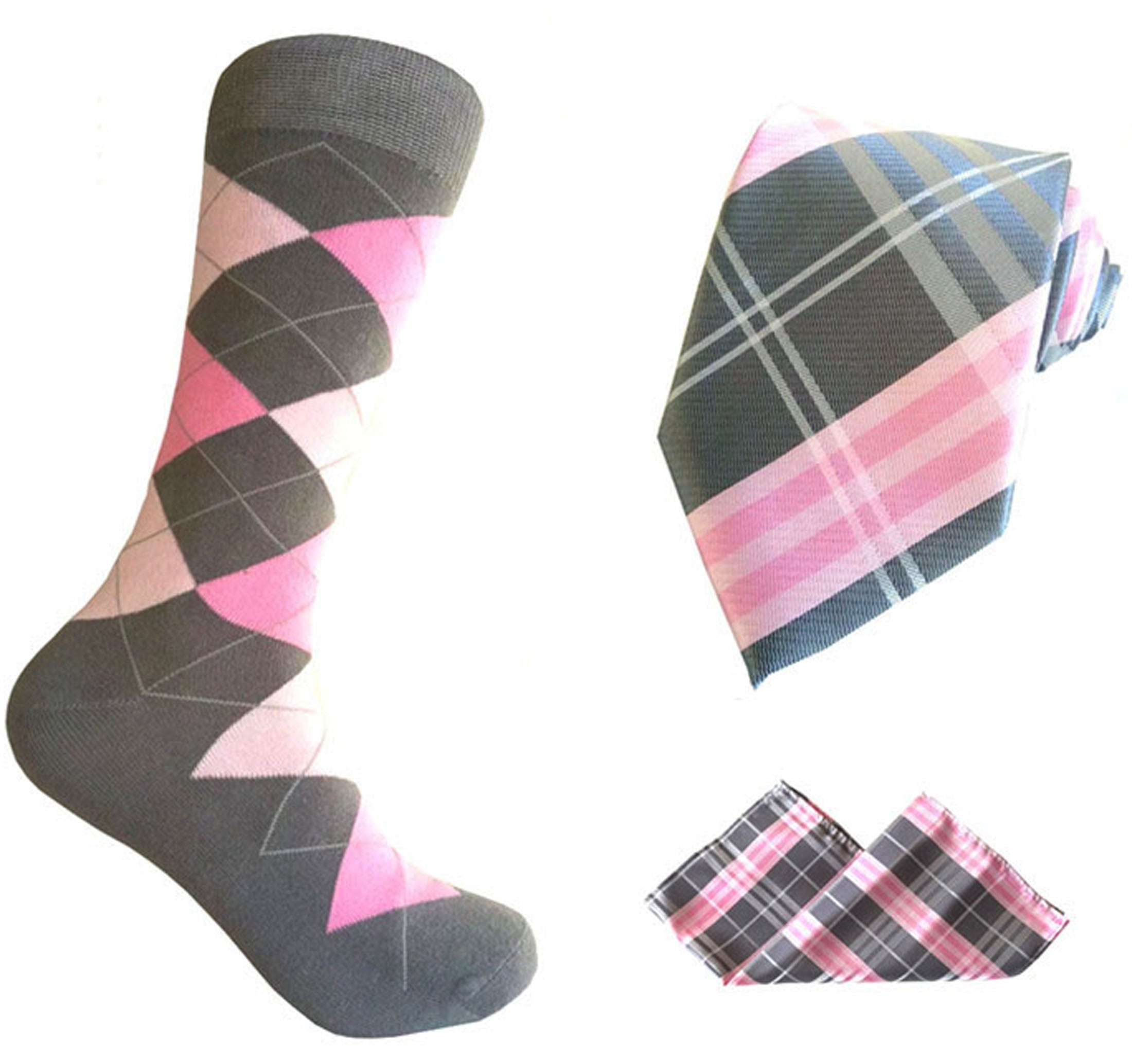 Triple M Plus Novelty Men's Argyle Socks with Necktie and Pocket Square ...