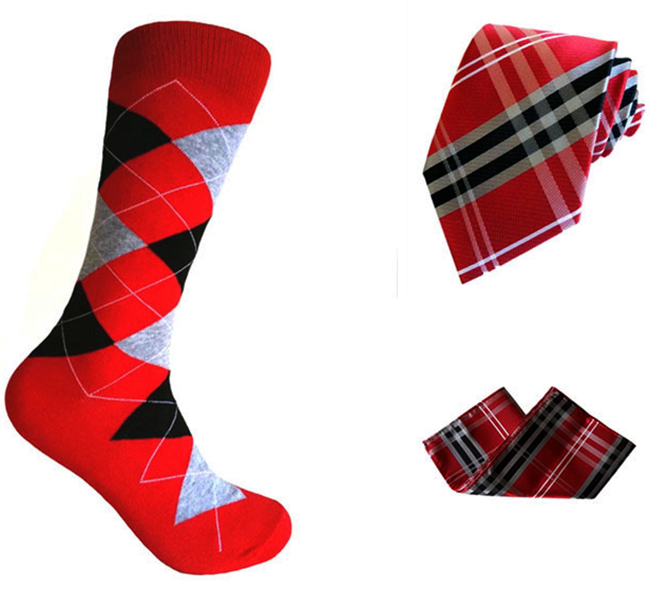 Triple M Plus Novelty Men's Argyle Socks with Necktie and Pocket Square ...