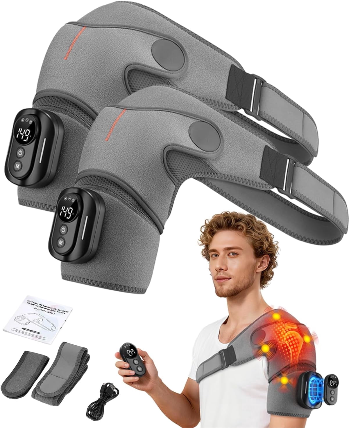Shoulder Massager, 3in1 Massager with Heat Adjustable Shoulder Straps ...