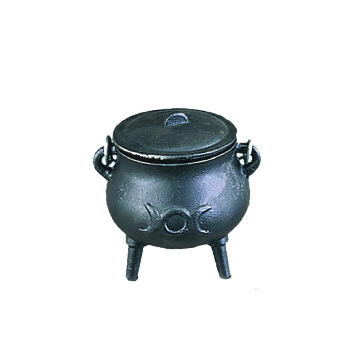 Triple Moon 3.5" Small Cast Iron Cauldron with Lid and Carry Handle for Spells, Smudging, Ritual ...