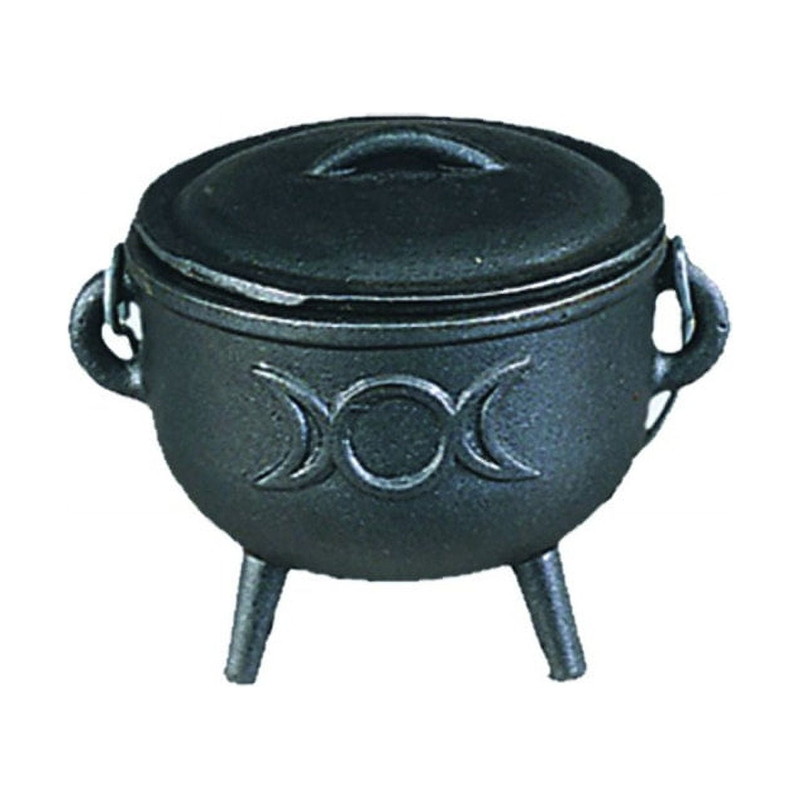 Triple Moon 4.5" Small Cast Iron Cauldron with Lid and Carry Handle for Spells, Smudging, Ritual ...
