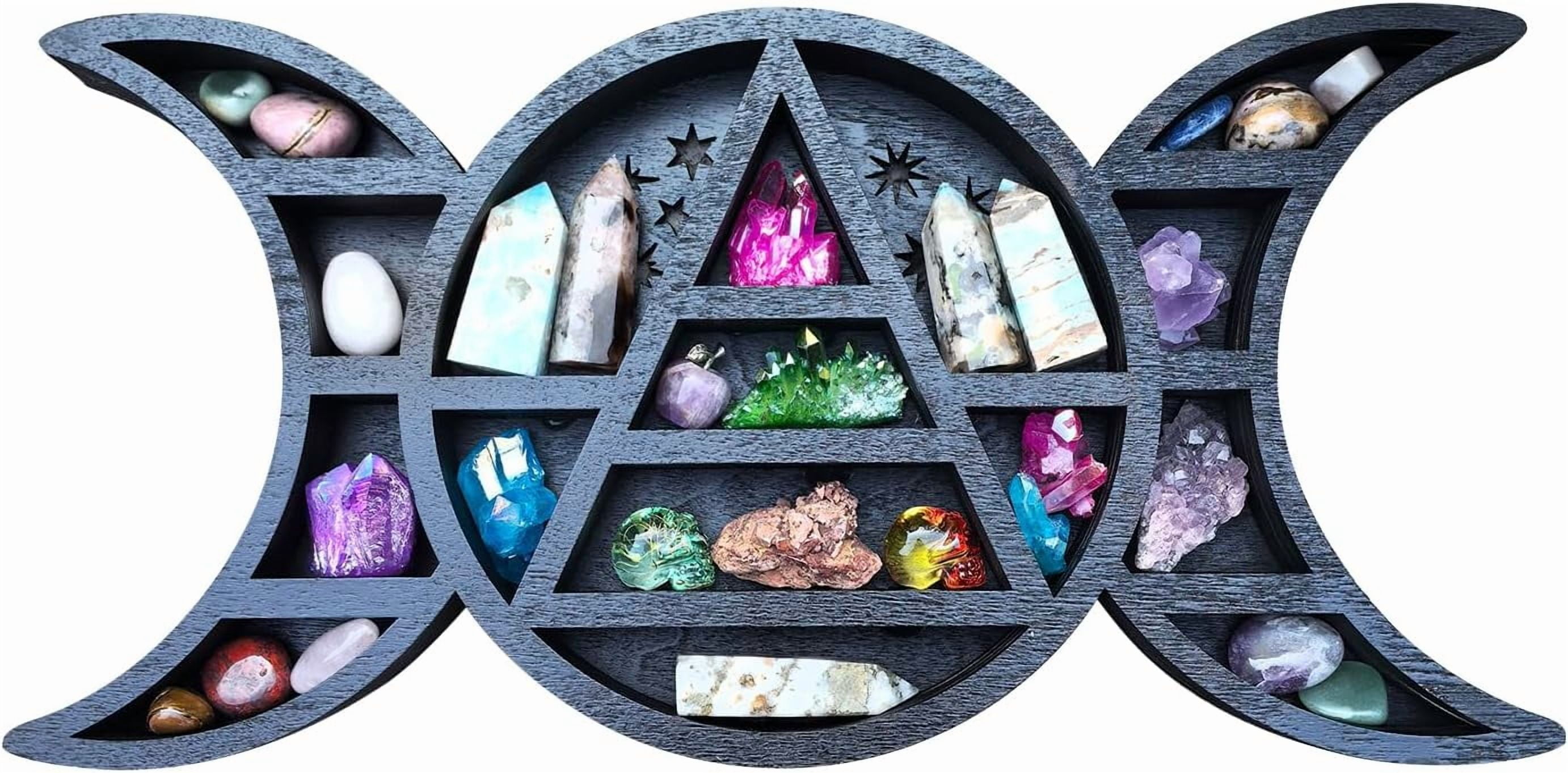 Triple Moon Display Shelf - Wooden Wall Decor for , Stones, and Storage ...