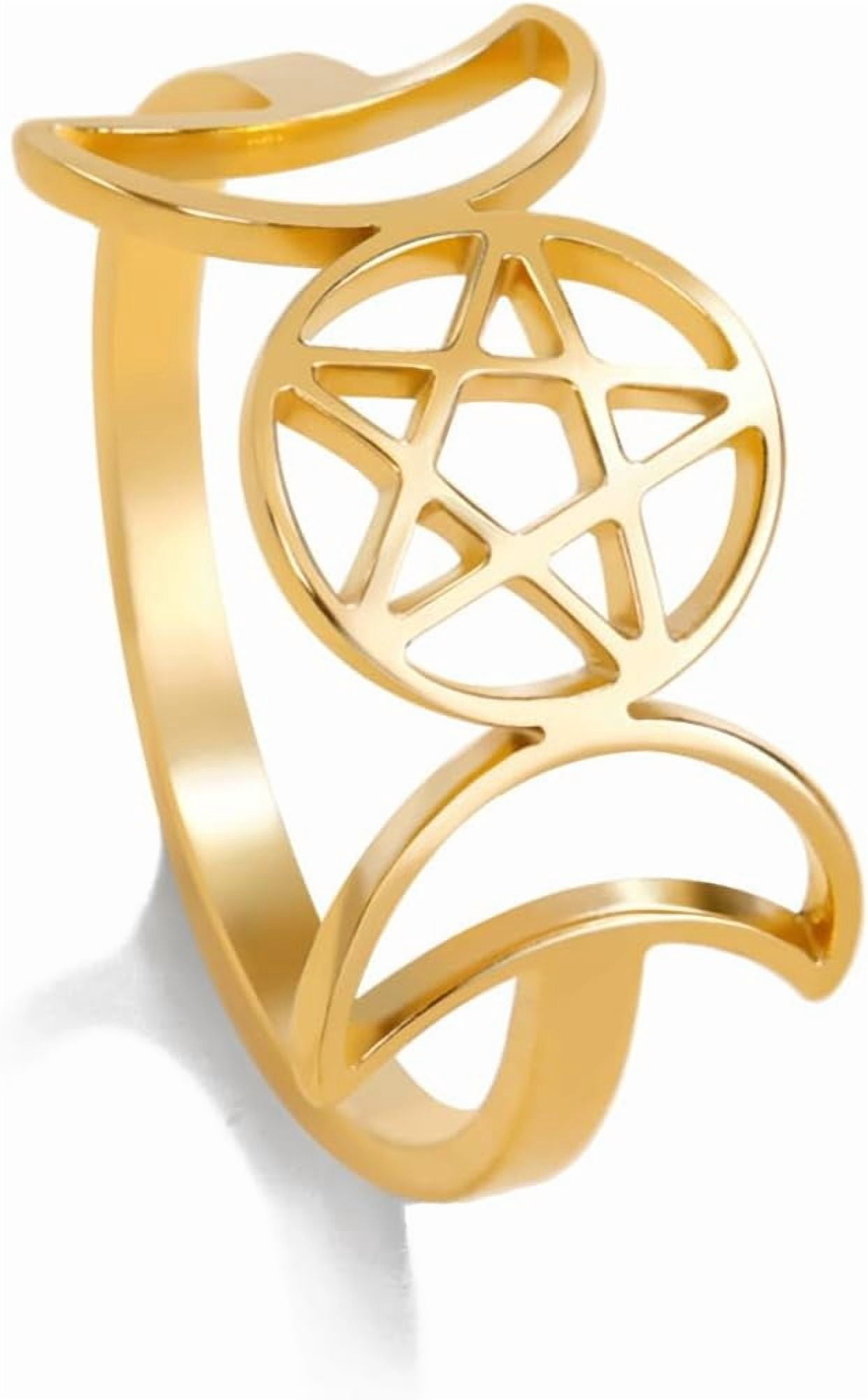 Triple Moon Goddess Ring for Women Pentagram Star Crescent Moon Amulet ...