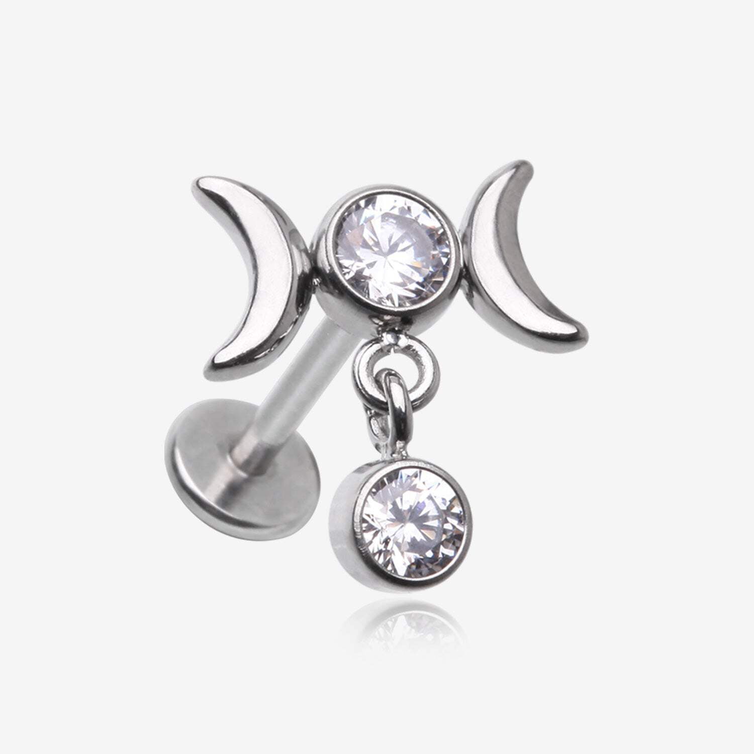 Triple Moon Phase Sparkle Internally Threaded Steel Flat Back Stud Labret - Walmart.com