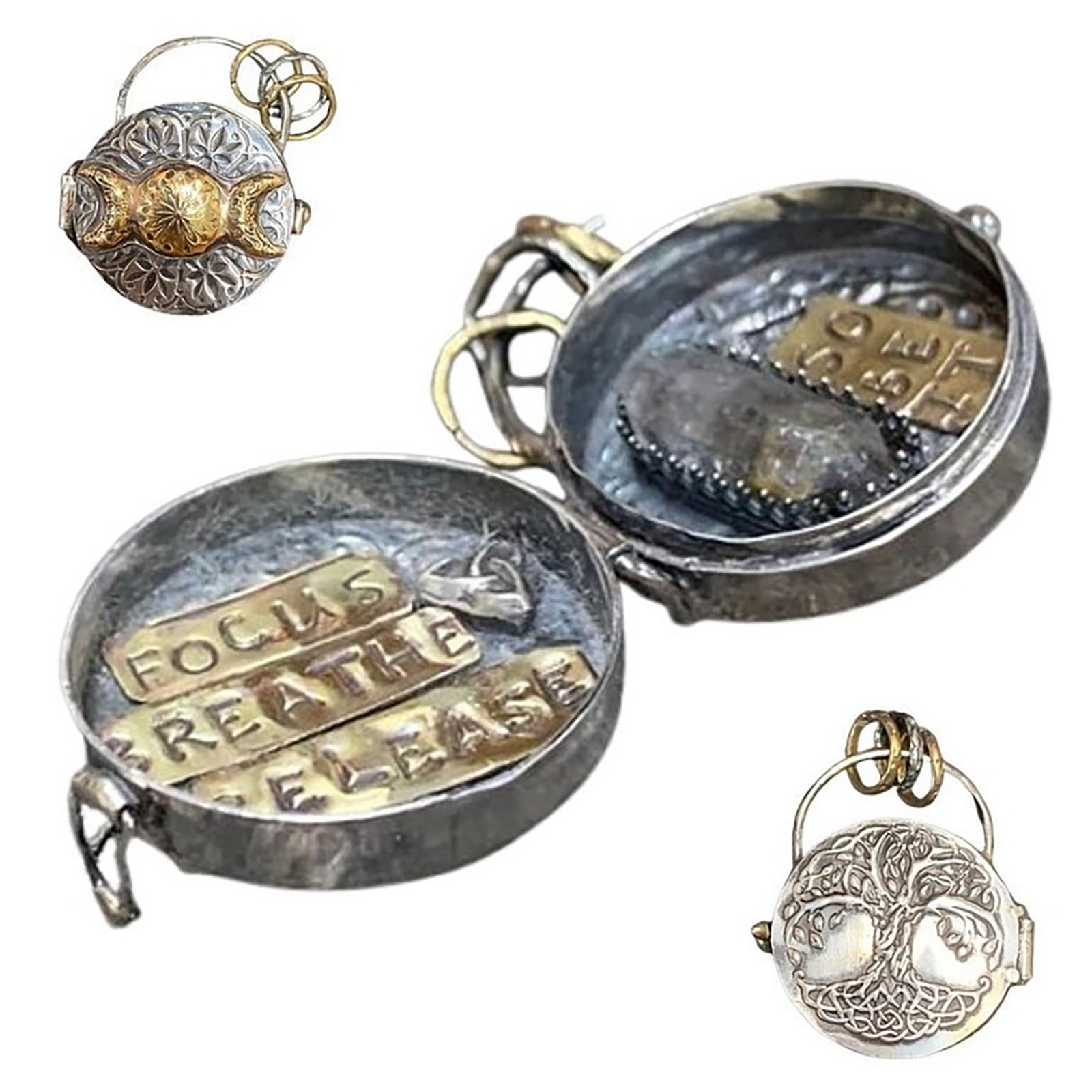 Triple Moon Silver Locket with Tree of Life Altar Locket for Sacred ...