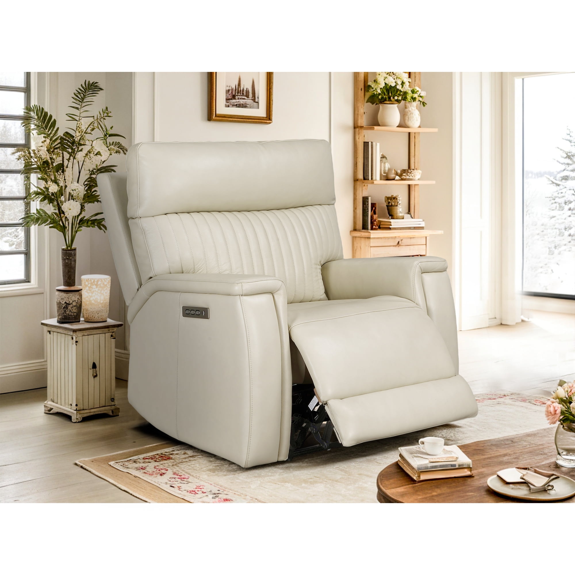 Triple-Motor Recliner 39" Genuine Leather Power Zero Gravity Recliner ...