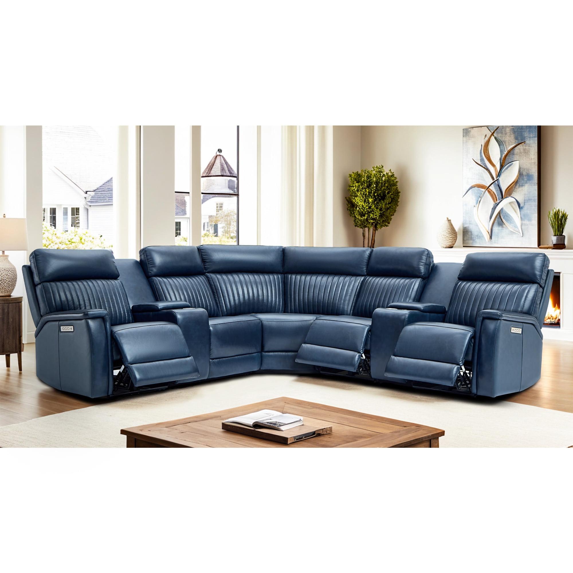Triple-Motor Reclining Sectional Sofa 117" Genuine Leather 5-SEAT Zero ...