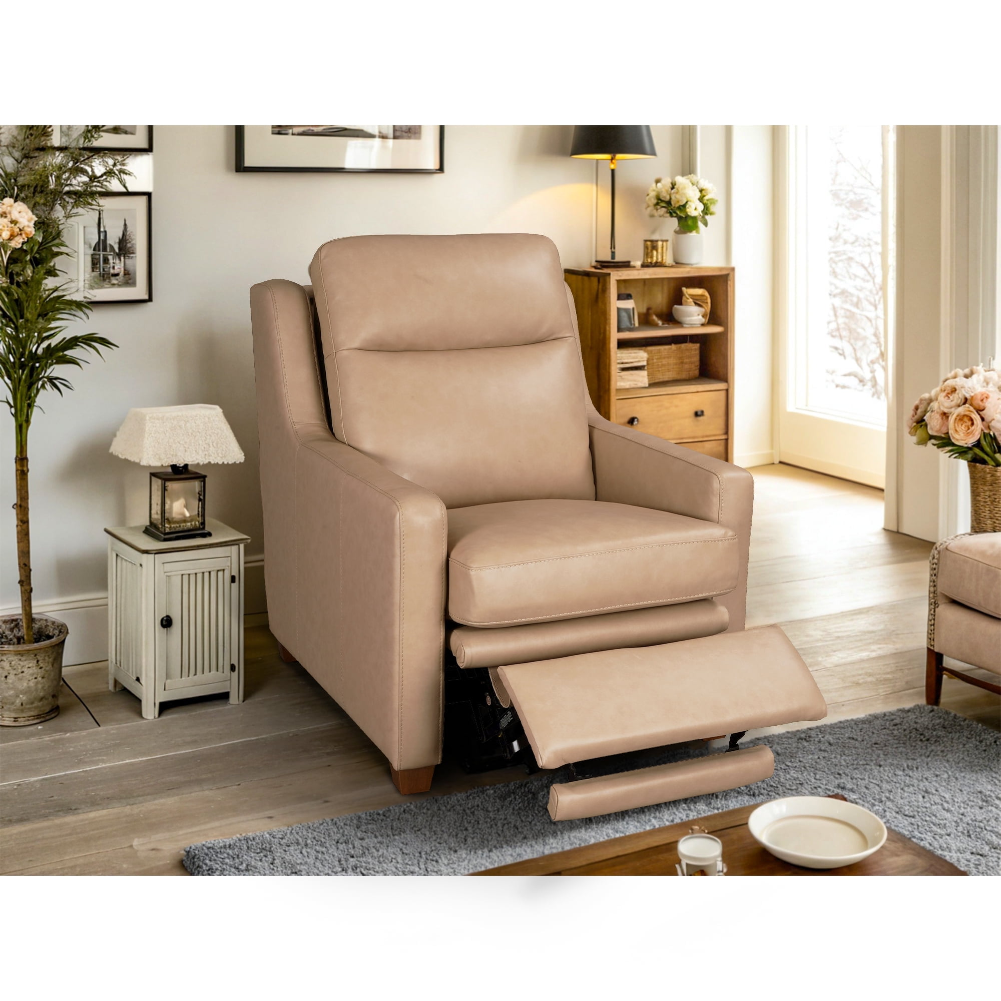 Triple-Motor Reclining Sofa 32" Genuine Leather Power Zero-Wall ...