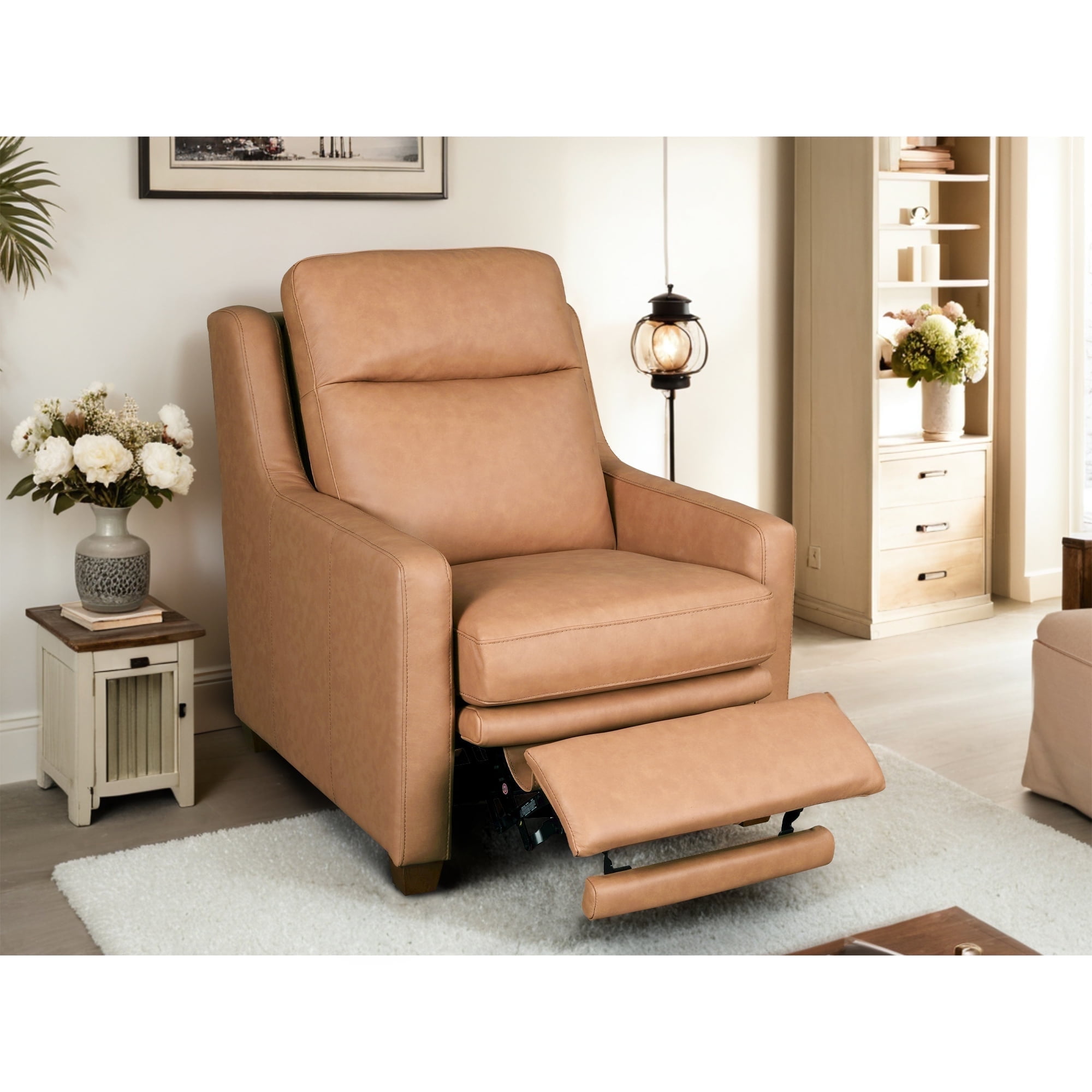 Triple-Motor Reclining Sofa 32" Genuine Leather Power Zero-Wall ...