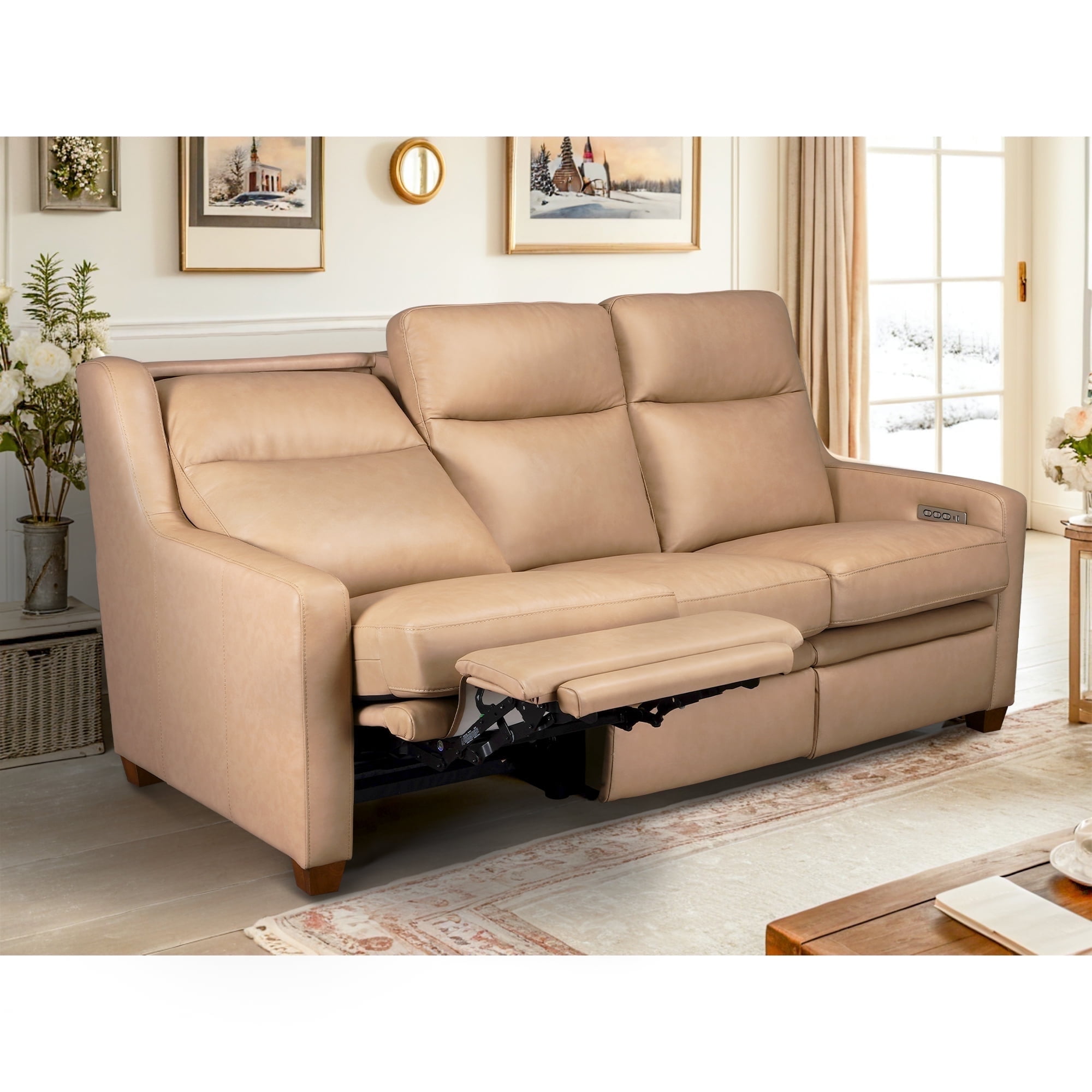 Triple-Motor Reclining Sofa 77" Genuine Leather Power Zero-Wall ...