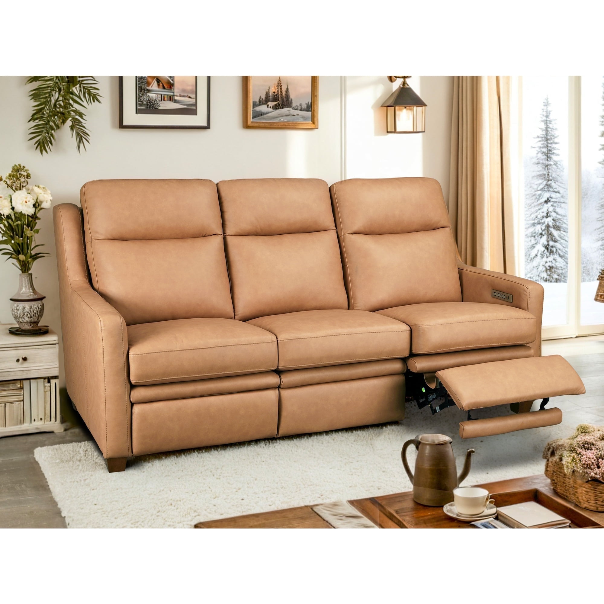 Triple-Motor Reclining Sofa 77" Genuine Leather Power Zero-Wall ...