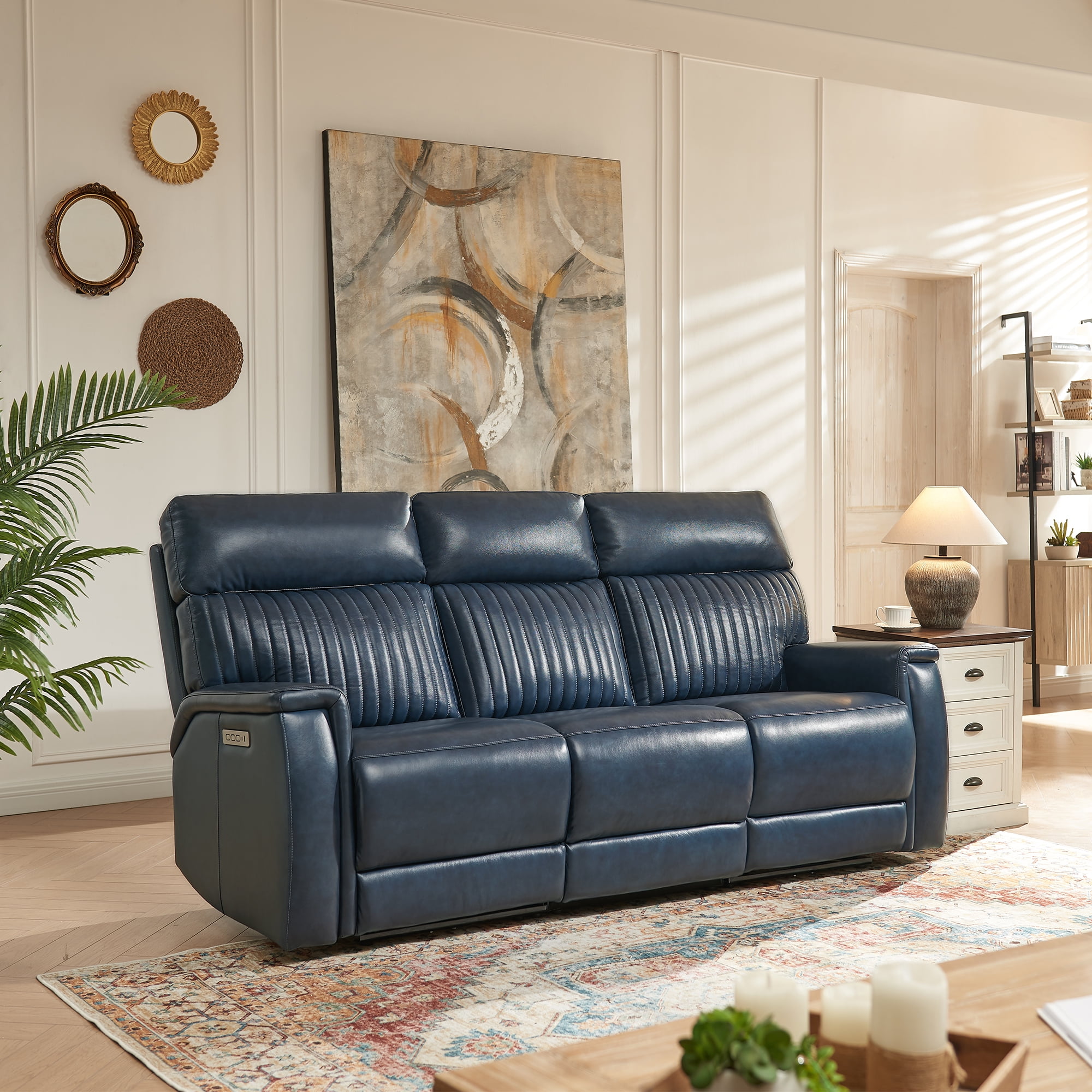 Triple-Power Reclining Sofa 84" Genuine Leather Power Zero Gravity ...