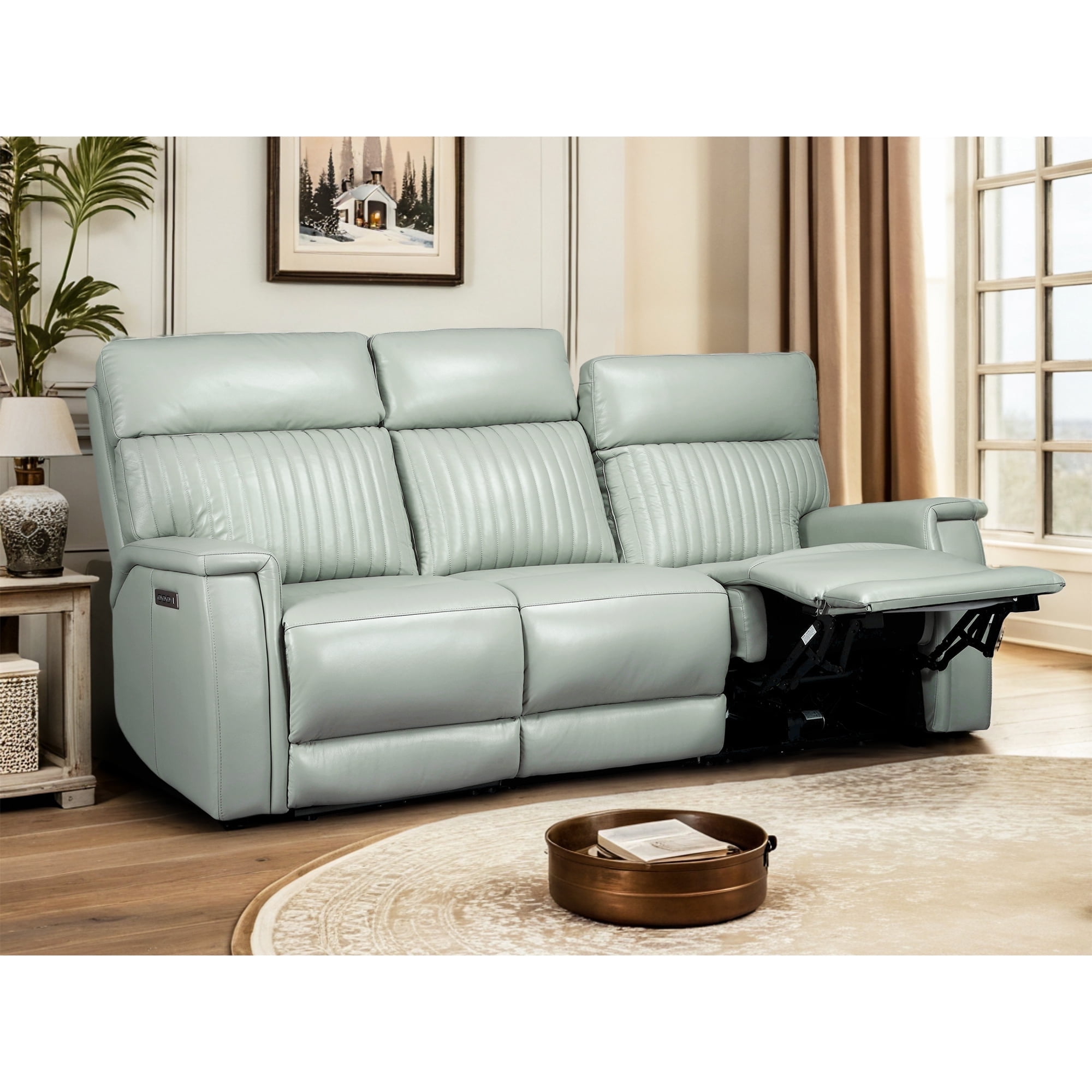 Triple-Motor Reclining Sofa 84" Genuine Leather Power Zero Gravity ...