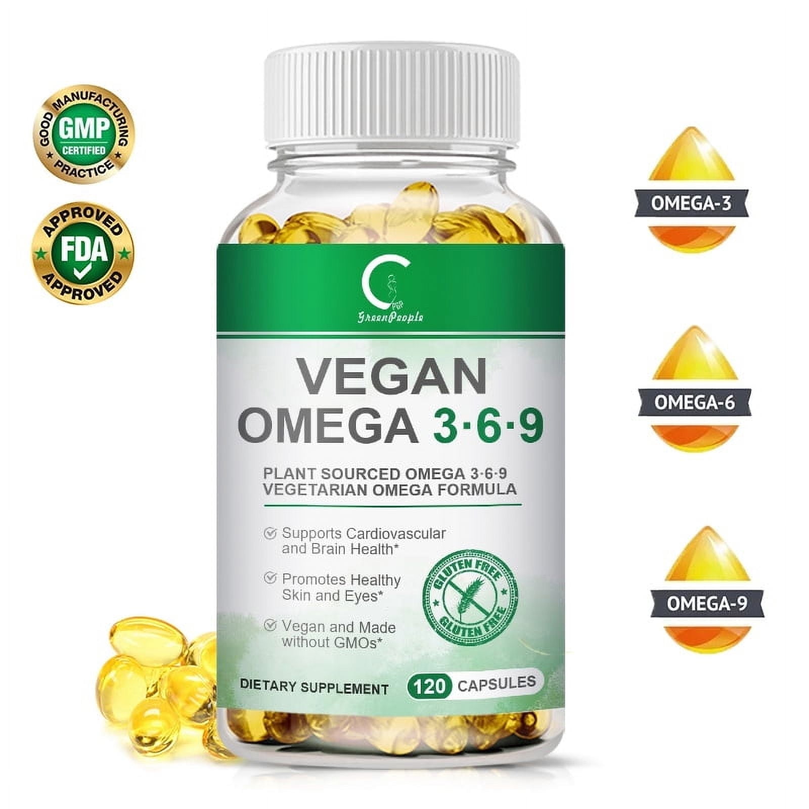 GPGP GreenPeople Triple Omega 3-6-9, Flaxseed, Borage, Olive Oils, Fish-Free, 120 Softgels ...