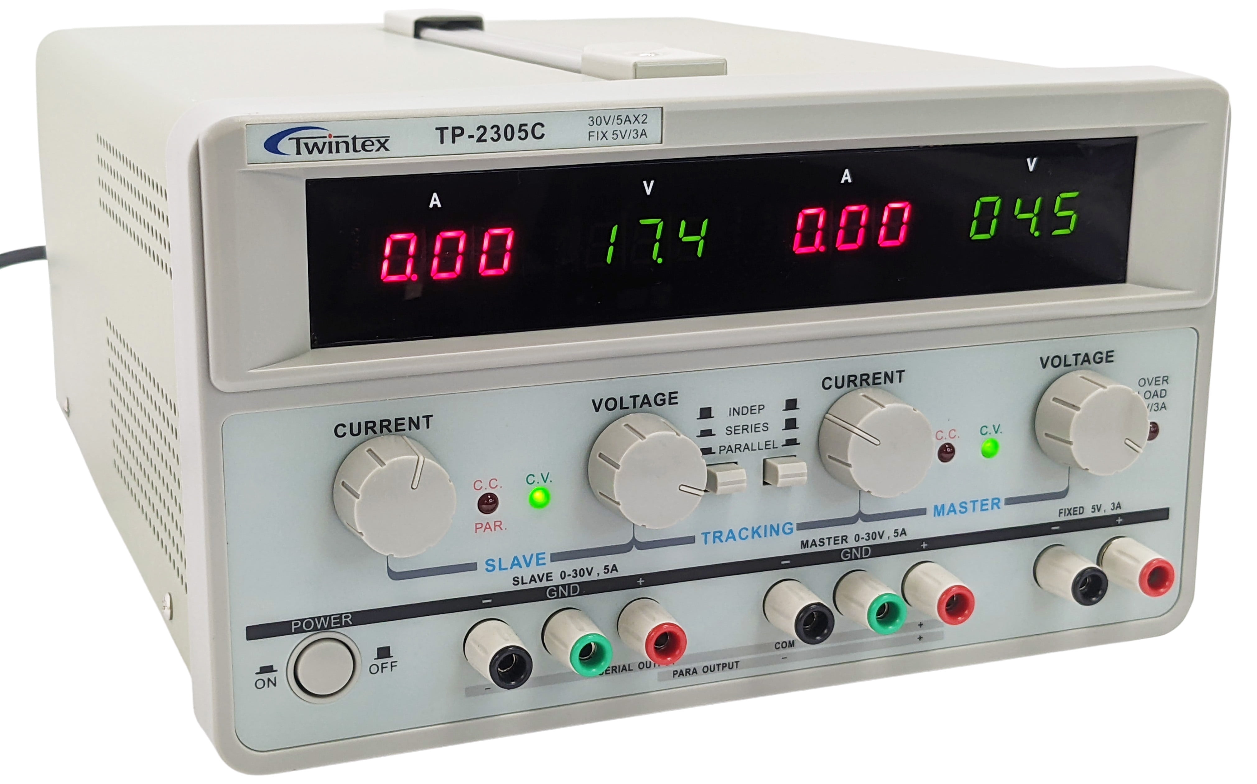 Triple Output Power Supply, Two 0-30V @ 0-5A, One Fixed 5V @ 3A, Quad ...
