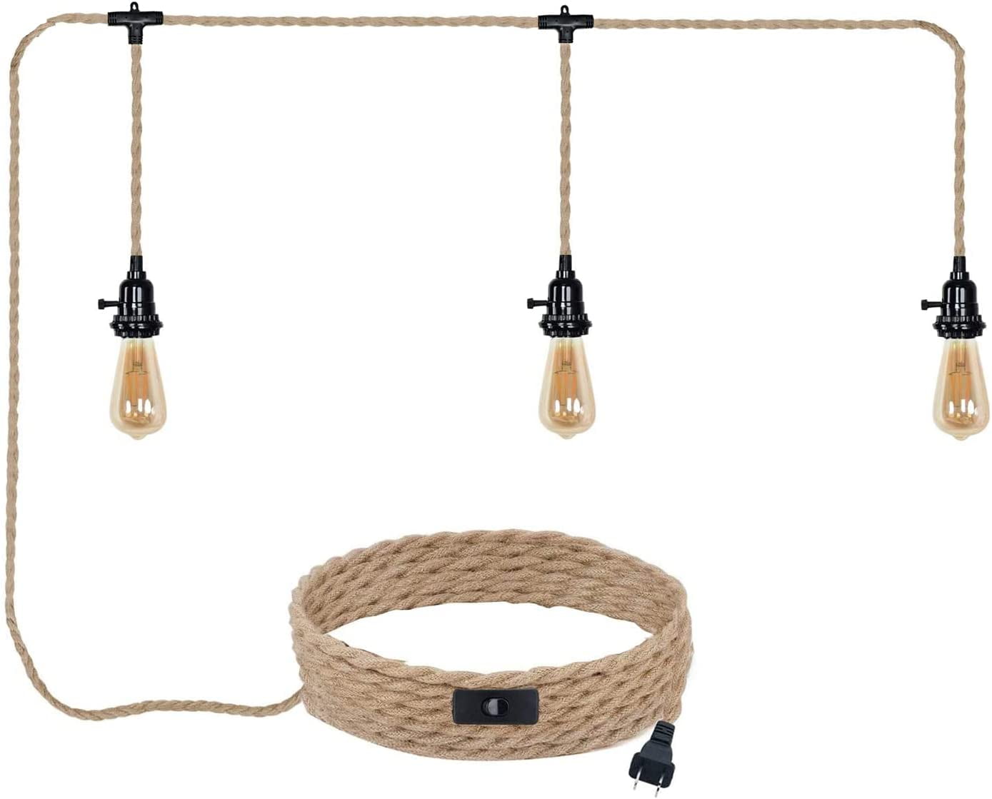 Triple Plug in Pendant Lights with Cord Hanging Lamp Kit with Switch 23 ...