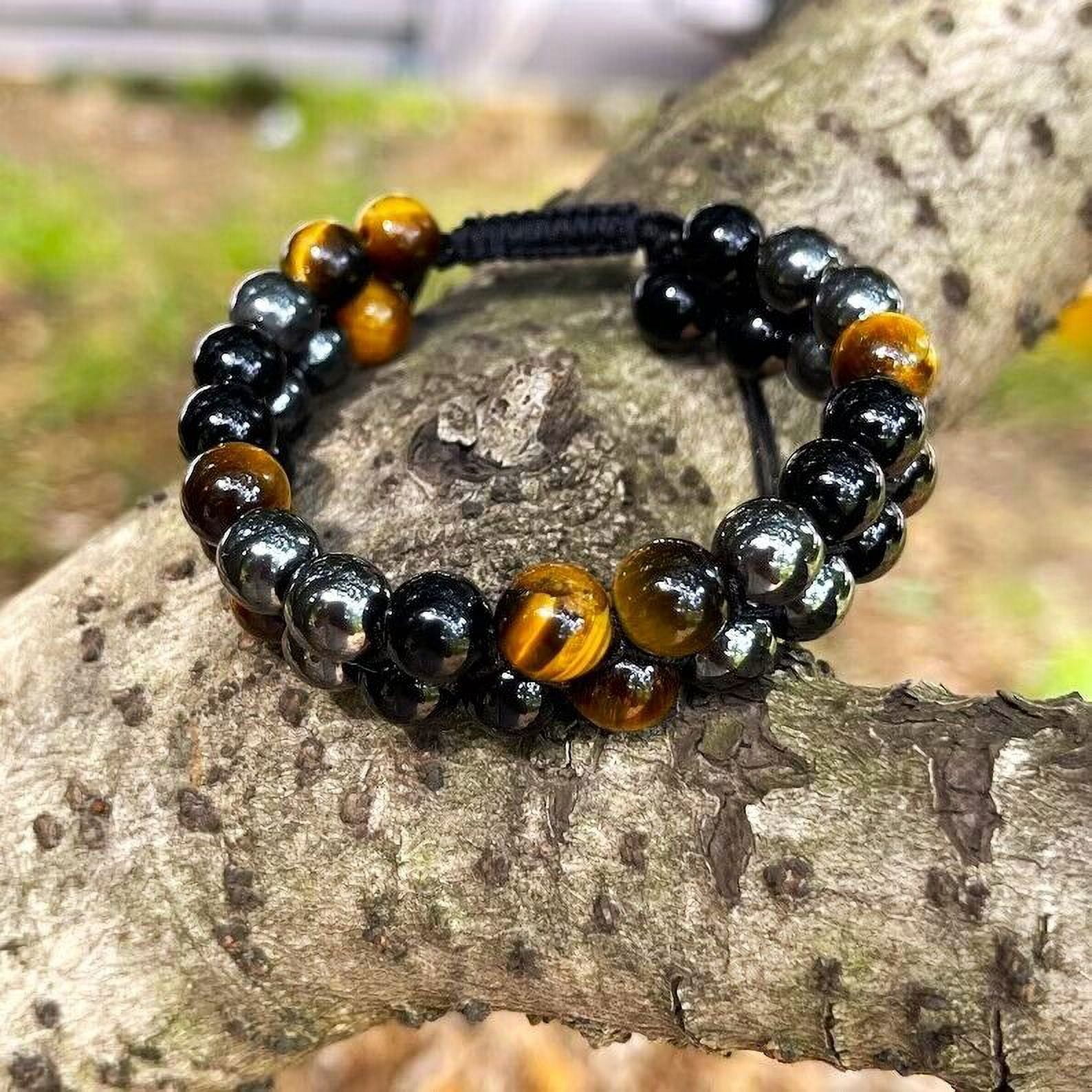Triple Protection Tiger Eye Hematite Obsidian Bead Healing Adjustable ...