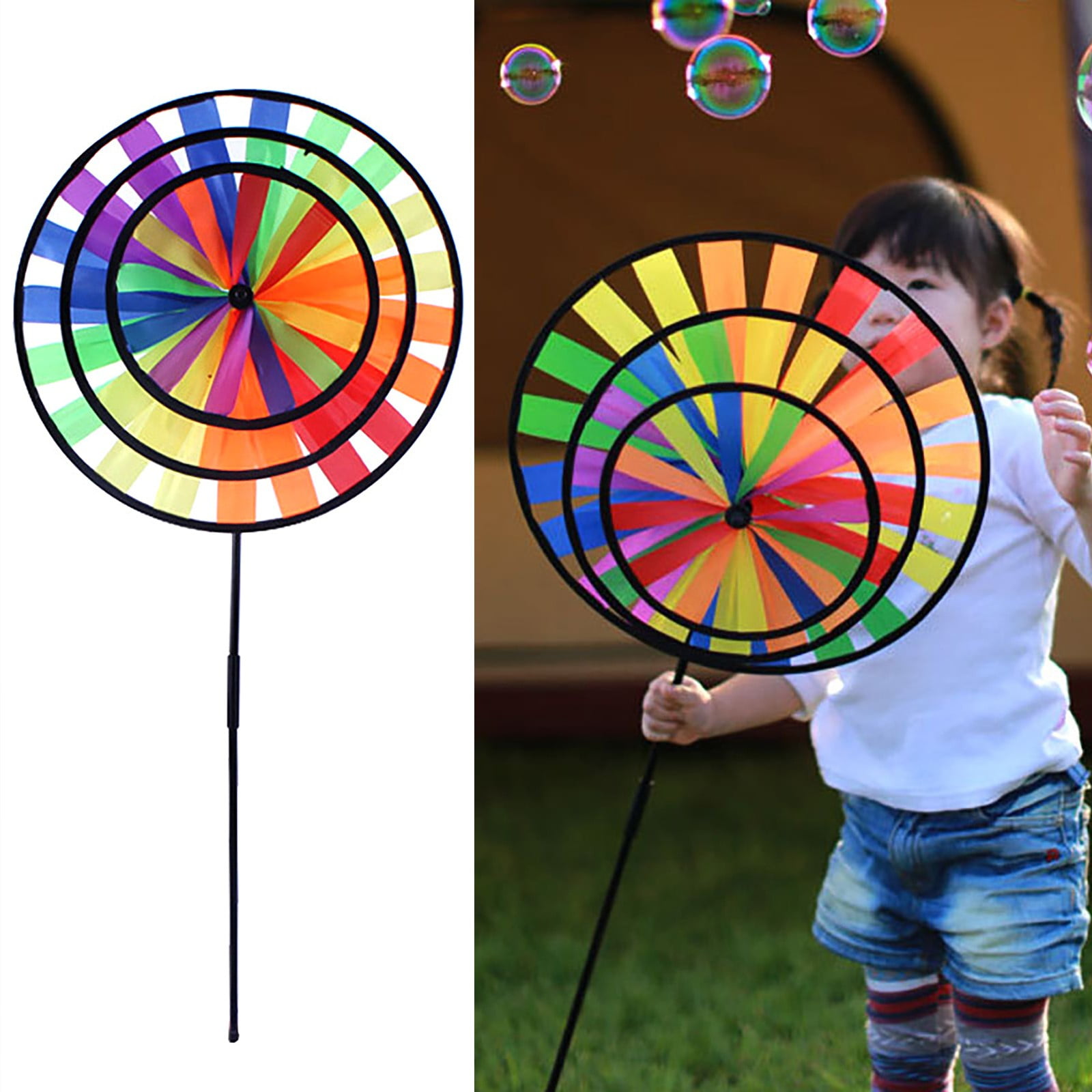 Triple Rainbow Wheel Windmill Children's Toy Camping Round Windmill ...