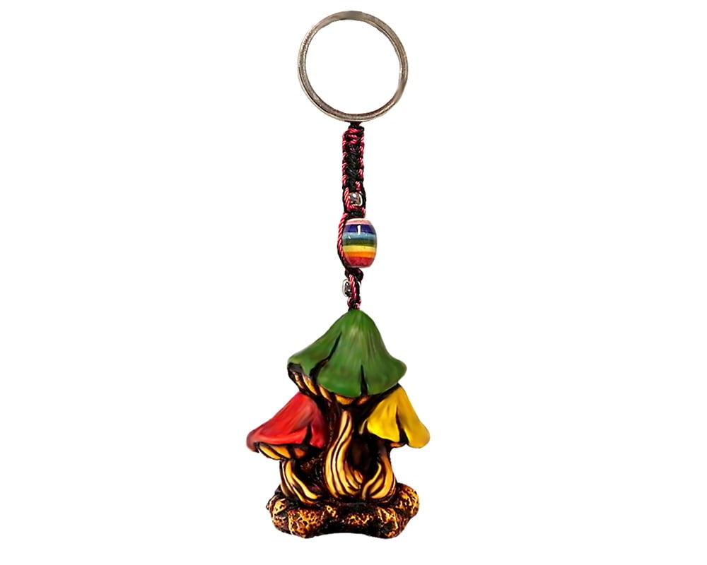Triple Rasta Mushrooms 3D Figurine Keychain Multicolored Macramé Metal ...