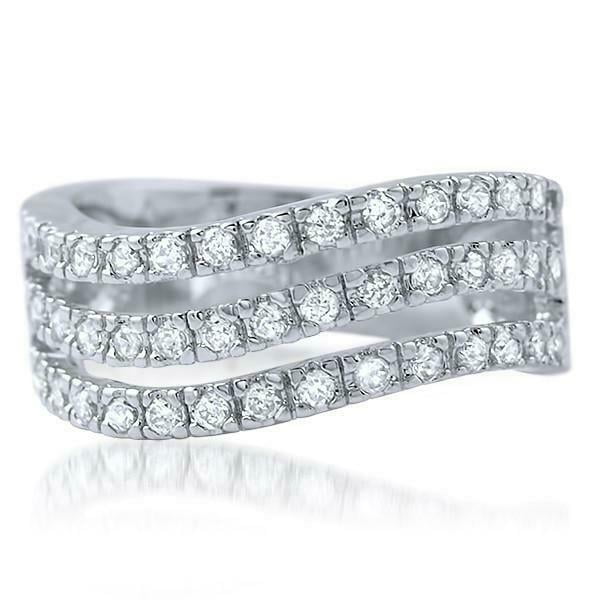 Triple Row Diamond Wedding Band, Wavy Diamond Band, Half Eternity ...