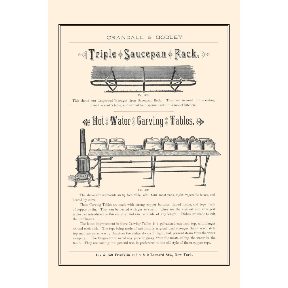 Triple Saucepan Rack & Hot Water Carving Tables Poster Print by unknown ...