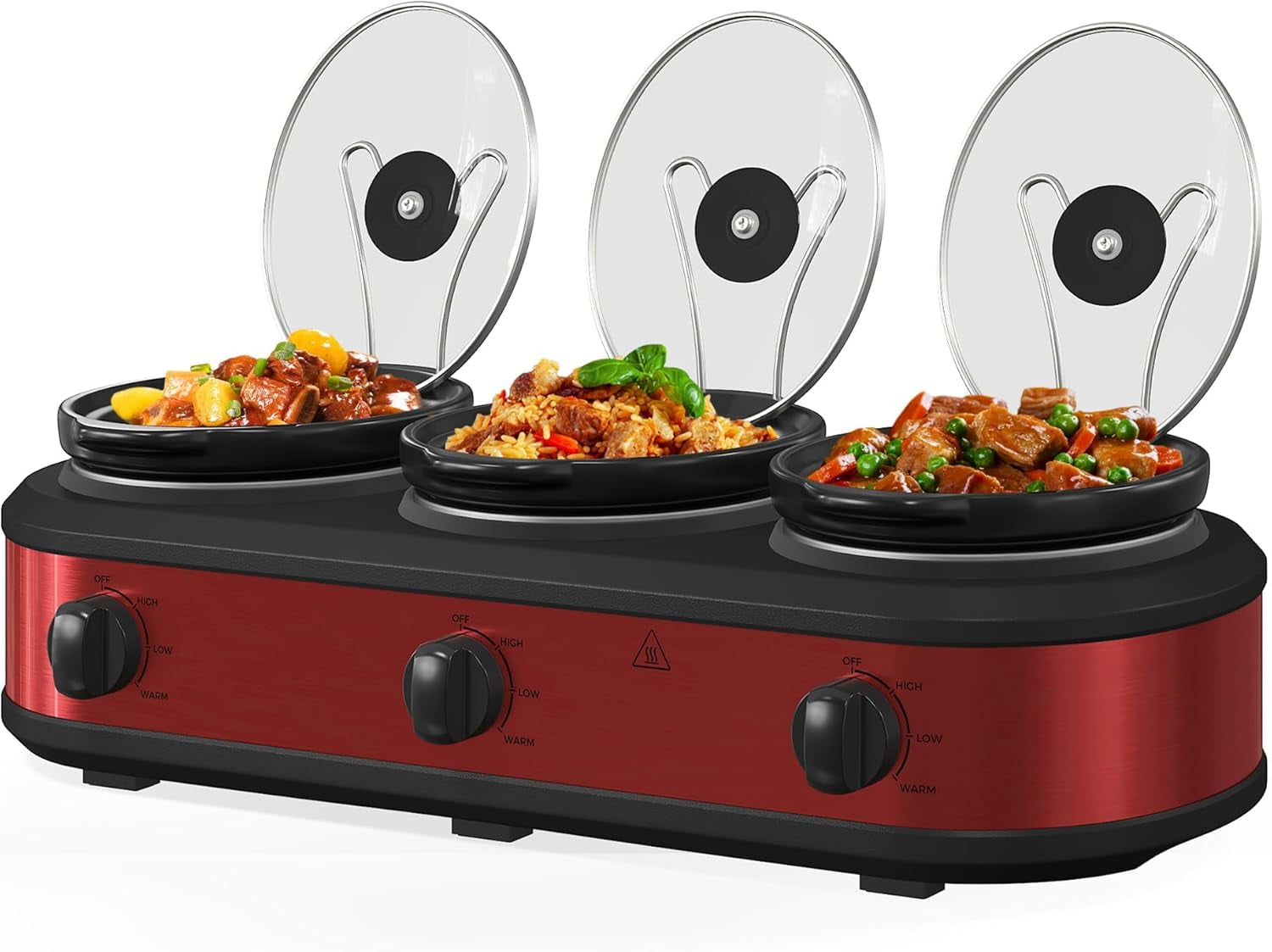Triple Slow Cooker, 3 x 1.5 QT Portable Small Dual Crock Cooker, Buffet ...