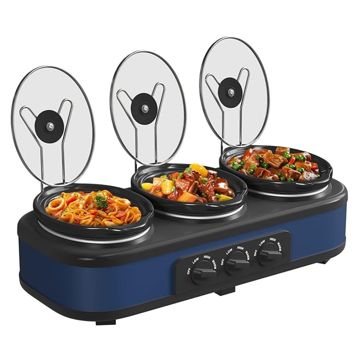 Triple Slow Cooker, 3x1.5Qt Buffet Server Warmer - Blue - Adjustable ...