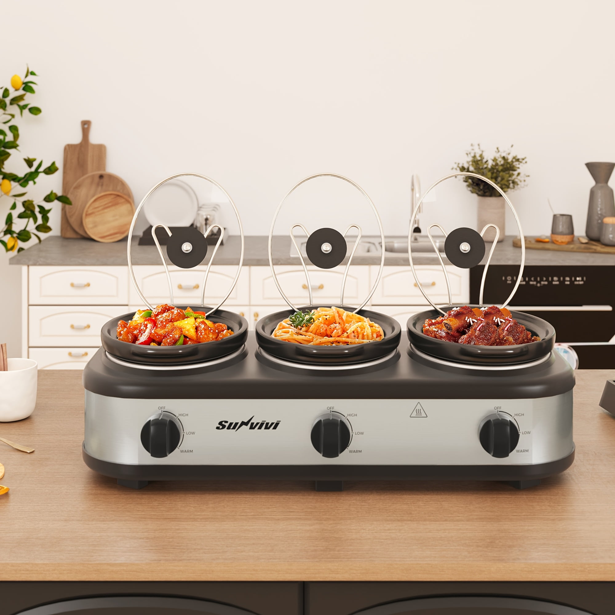 Triple Slow Cooker Buffet Server, 3 Adjustable Temperature Settings ...