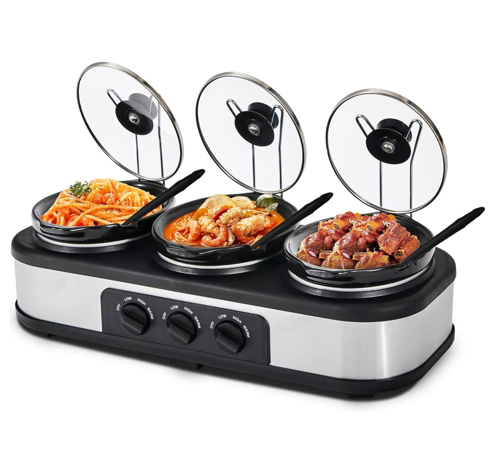 Triple Slow Cooker Buffet Server Food Warmer with 3 Adjustable ...