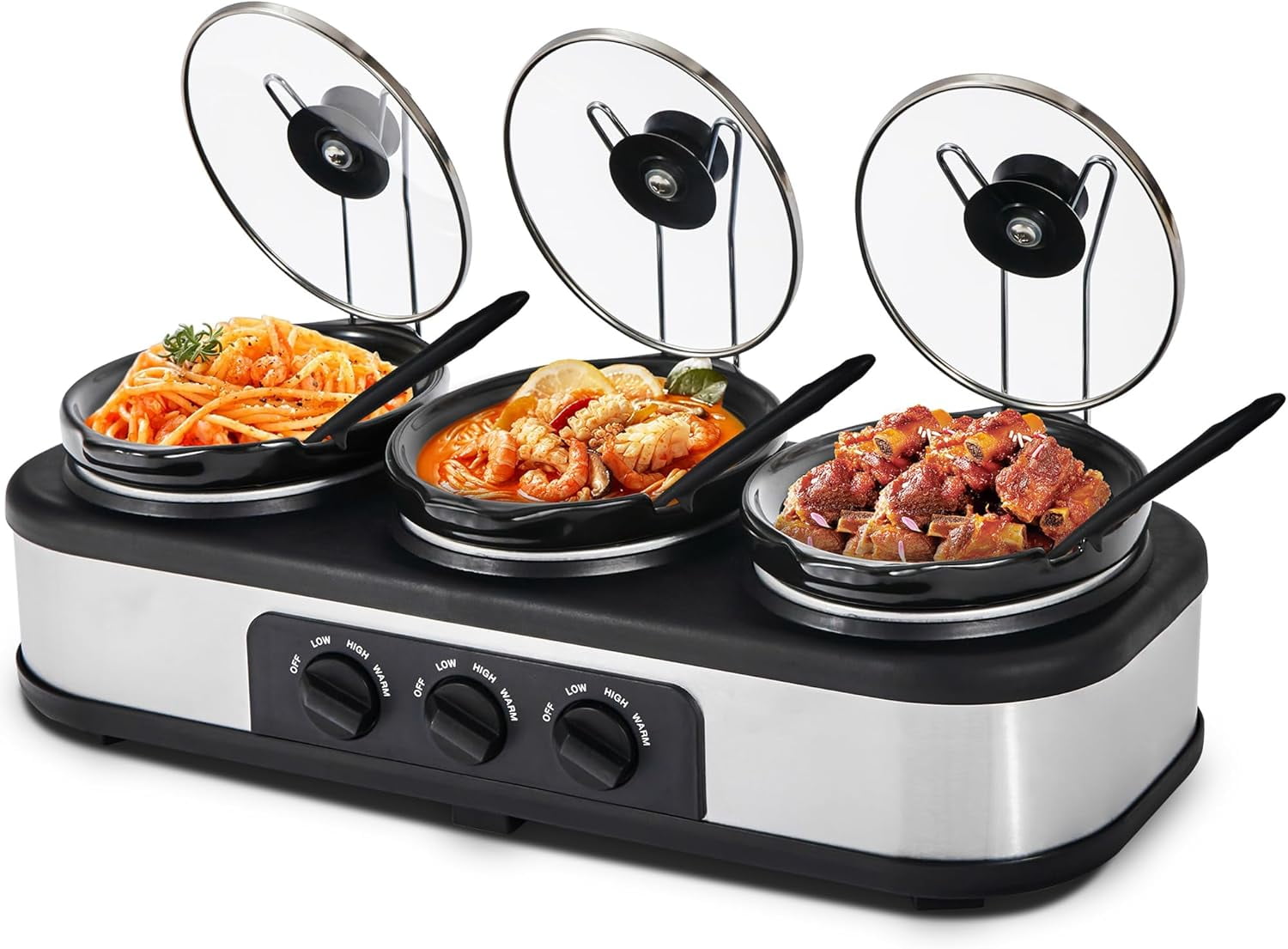 Triple Slow Cooker Buffet Server Food Warmer with 3 Adjustable Temperature Modes, Slow Cooker ...