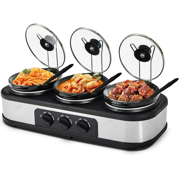 Triple Slow Cooker Buffet Server Food Warmer with 3 Adjustable ...