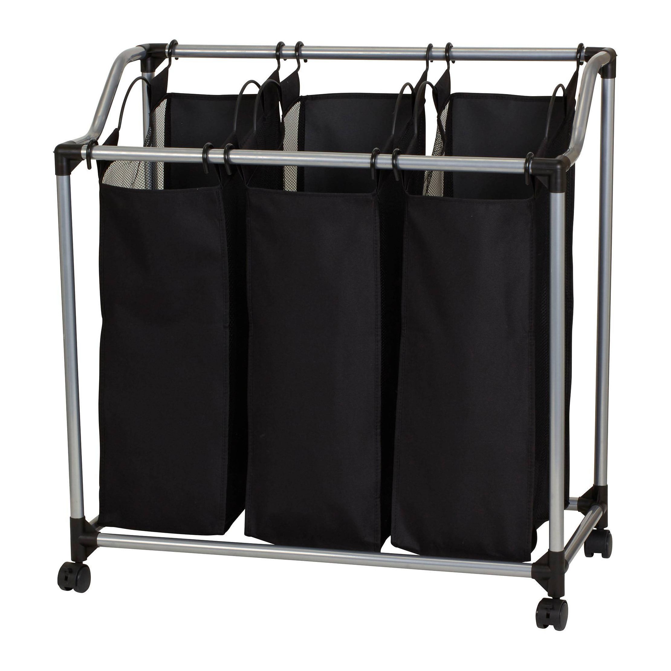 Triple Sorter Silver/Black: Rolling Clothes Hamper with Steel Frame & Sorter Bags - Walmart.com