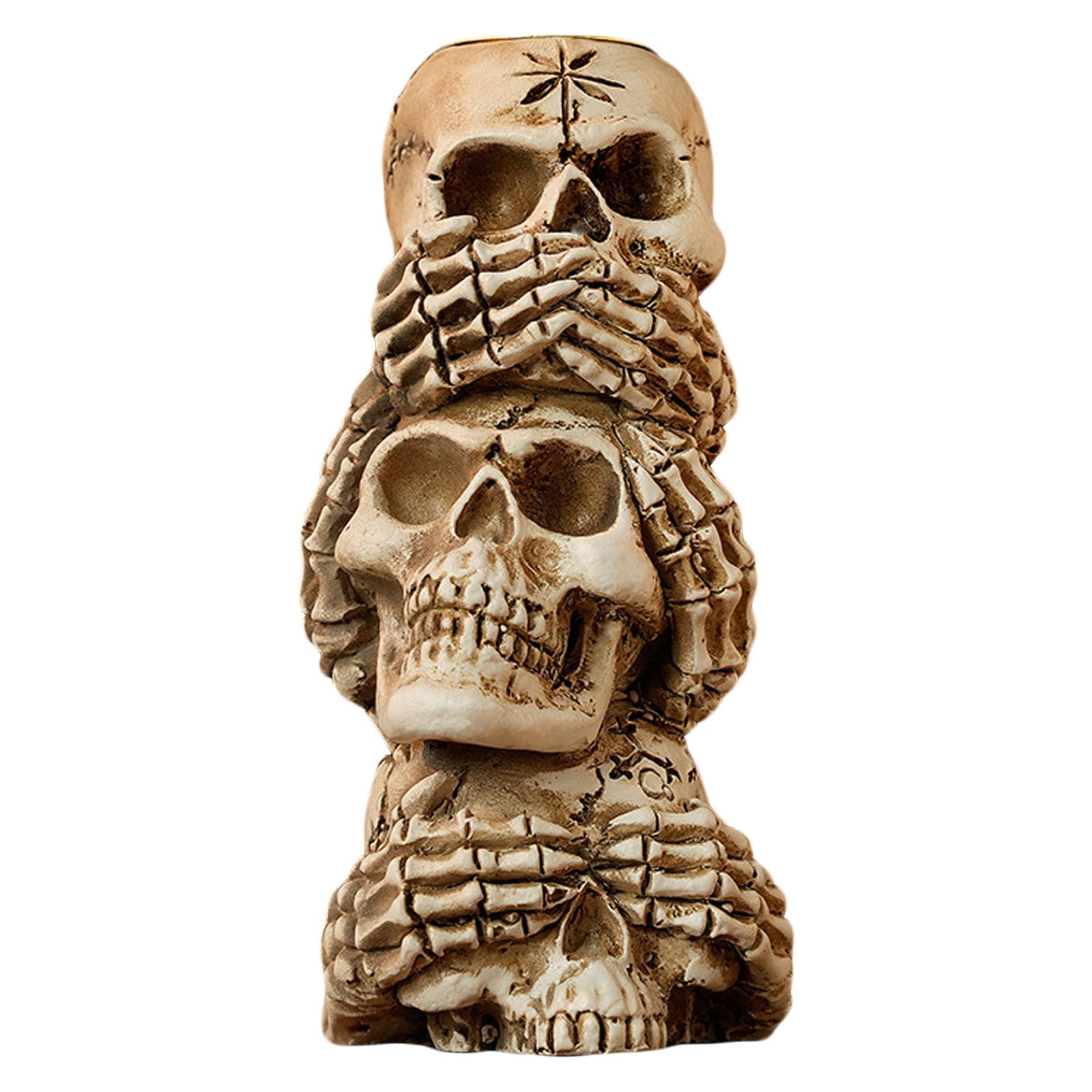 Triple Stacked Funny See Hear Speak No Evil Skulls Figurine for Scary ...