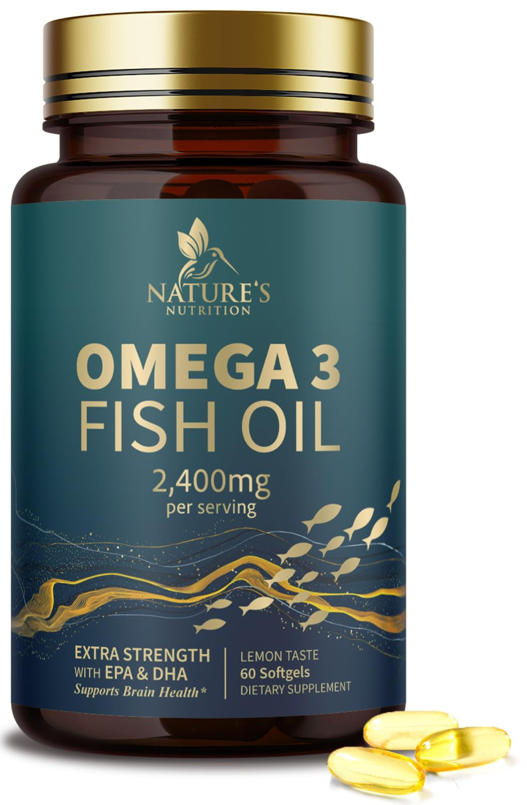 Triple Strength Omega 3 Fish Oil 2400 mg Softgels, Nature's Fish Oil Supplements, Brain & Heart ...