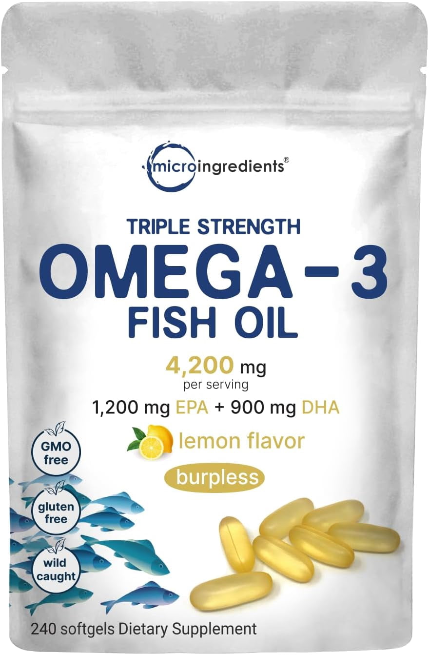 Triple Strength Omega 3 Fish Oil Supplements 4200mg Per Serving –Lemon ...