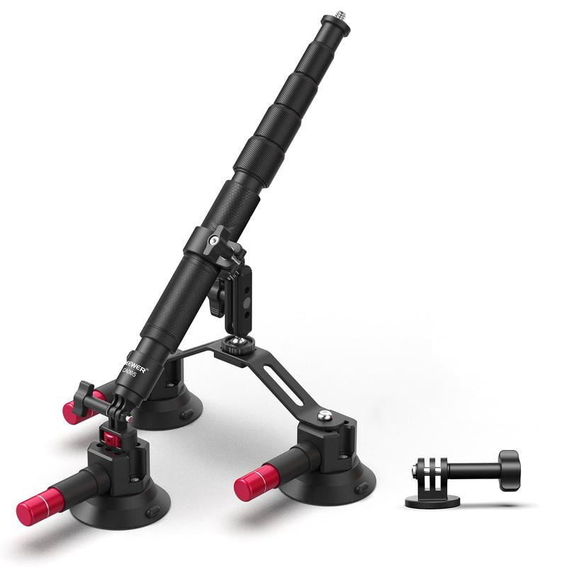 Triple Suction Cup Car Mount Kit with 2in1 Extension Pole/Selfie Stick ...